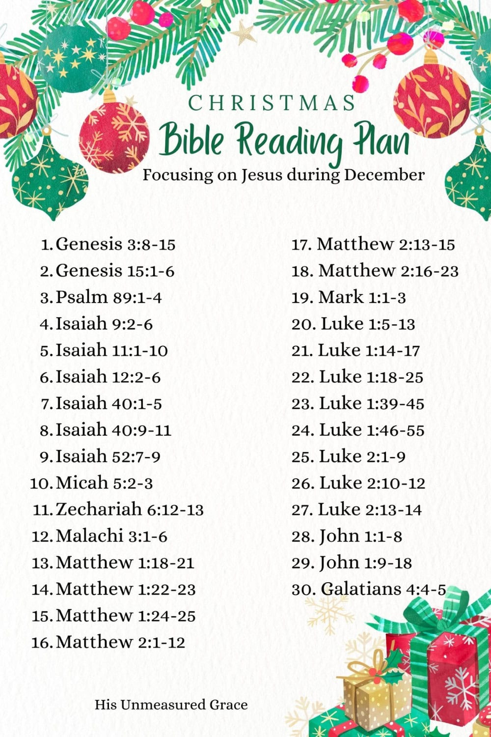 Christmas Bible Reading Plan - His Unmeasured Grace